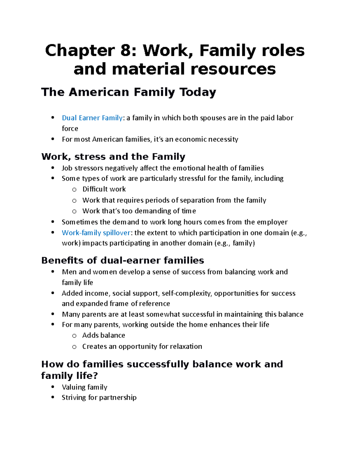 Family health and sex ed chapter 8 notes - Chapter 8: Work, Family ...