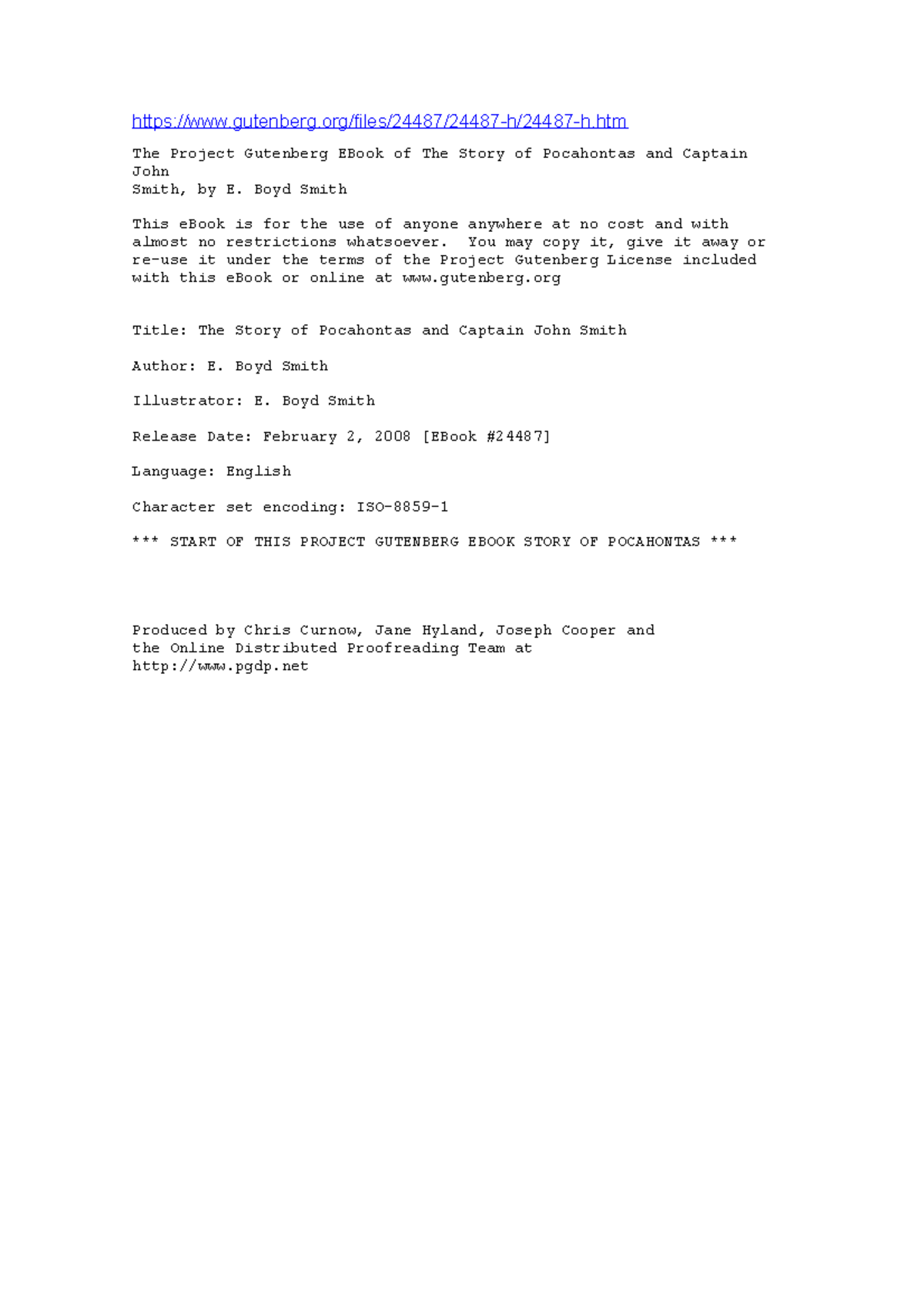 The Story of Pocahontas and Captain John Smith - gutenberg/files/24487/ ...