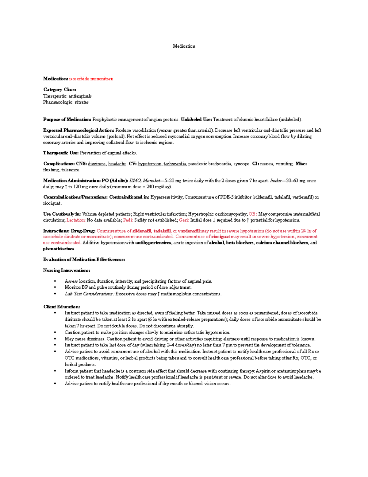 Isosorbide mononitrate - Medication Medication: isosorbide mononitrate ...