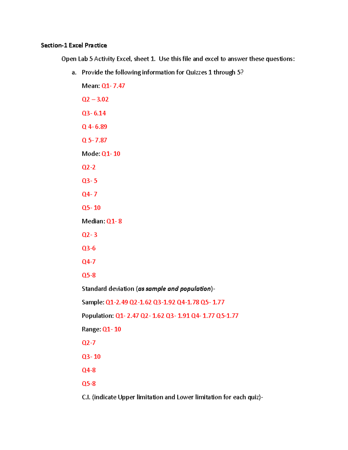 Lab 5 Activity - Section-1 Excel Practice Open Lab 5 Activity Excel ...