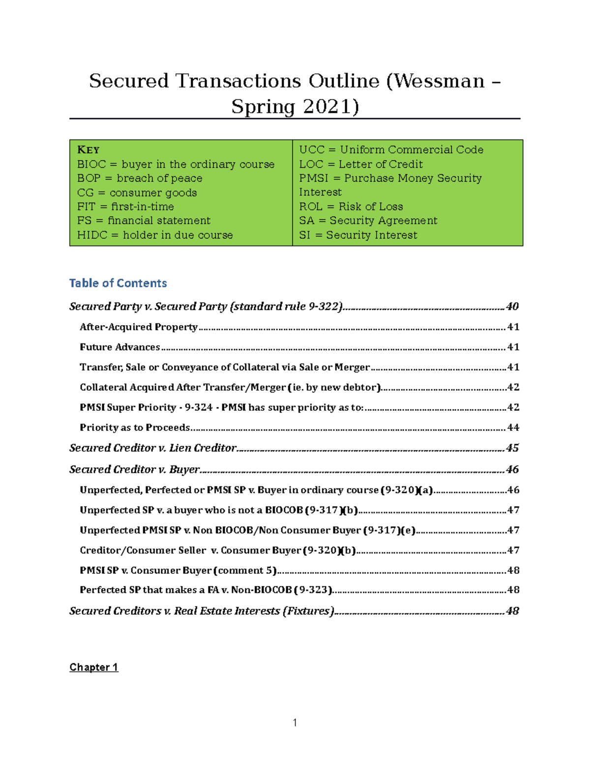 Secured Transactions Outline Tulane Law - Secured Transactions Outline ...