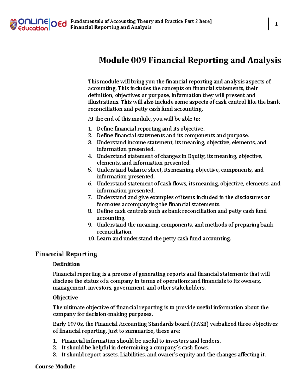 Week 11 - Financial Reporting and Analysis - Financial Reporting and ...