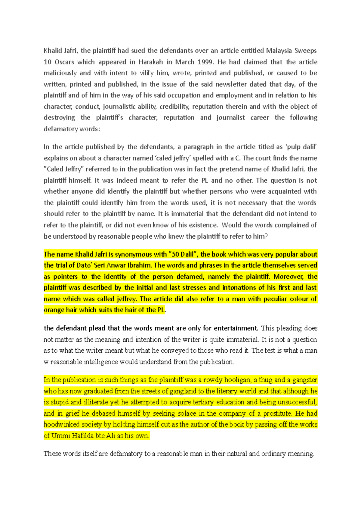 Khalid Jafri script - Grade: 100 - Khalid Jafri, the plaintiff had sued ...