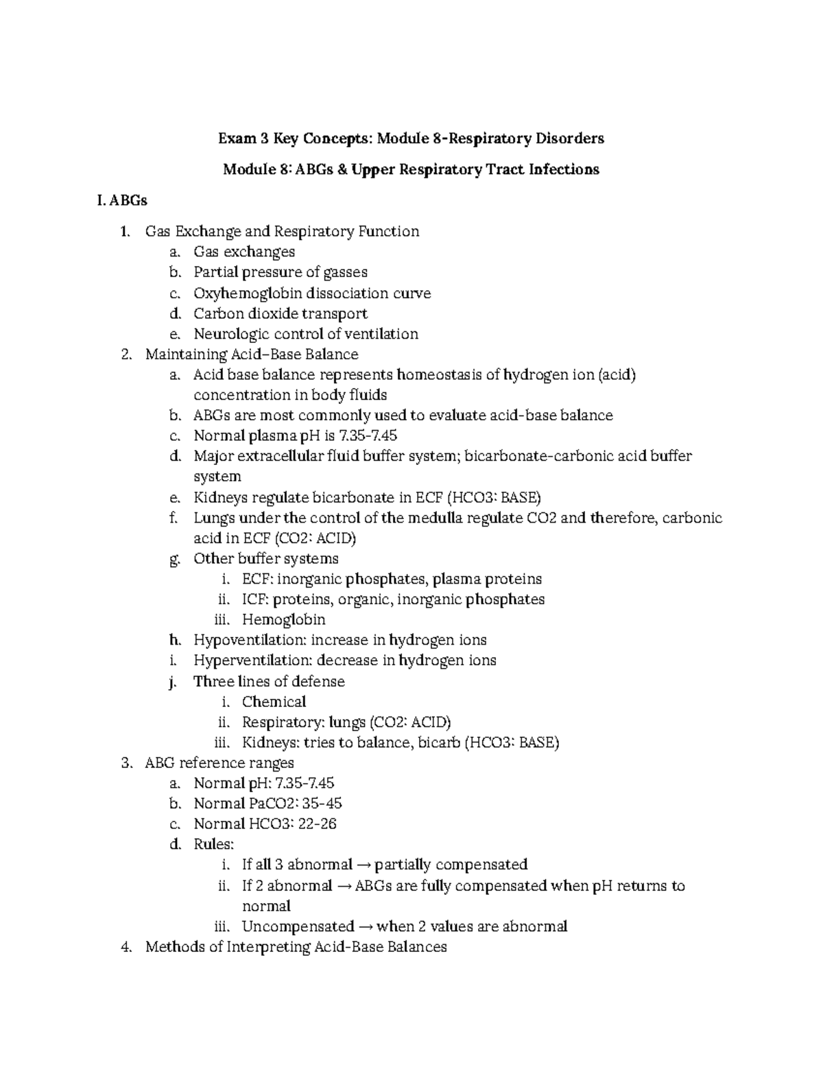 Med surg exam 3 Module 8 - Exam 3 Key Concepts: Module 8-Respiratory ...