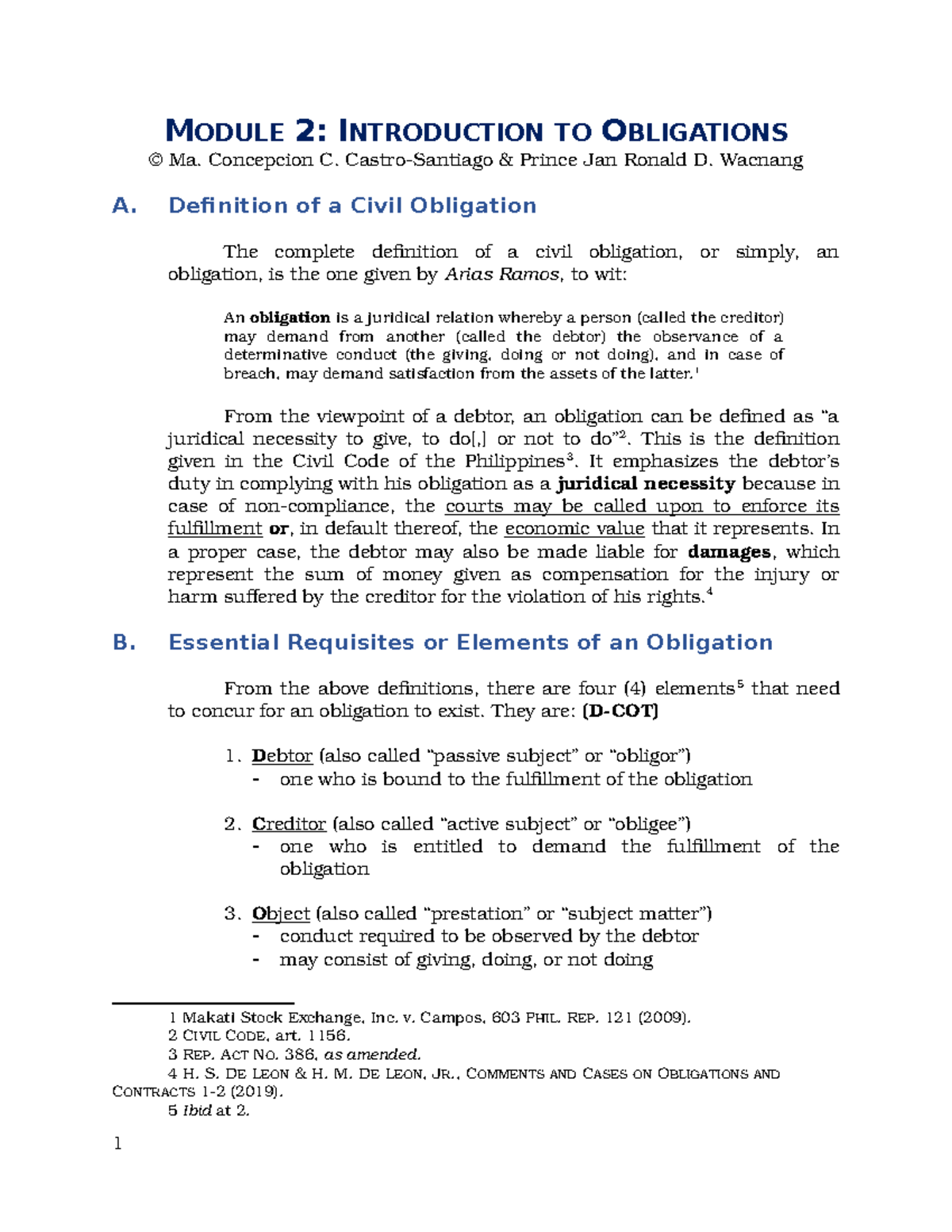 Module 2 Introduction to Obligations and definition - MODULE 2 ...