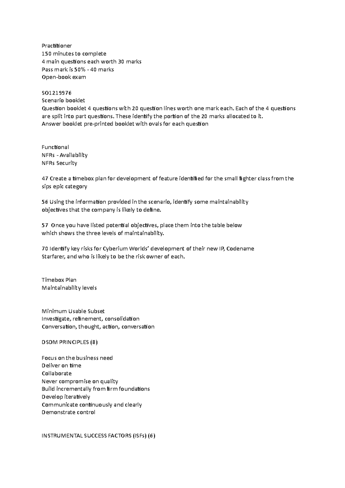 Agile PM Exam Notes - Practitioner 150 minutes to complete 4 main ...