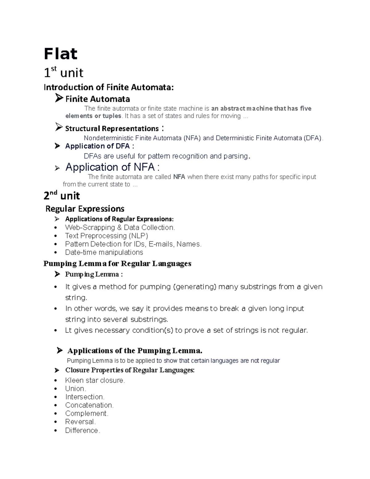 Flat def - notes - Flat 1 st unit ####### Introduction of Finite ...