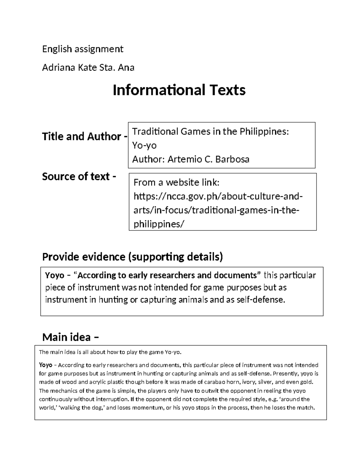 English assignment Informational texts - English assignment Adriana ...