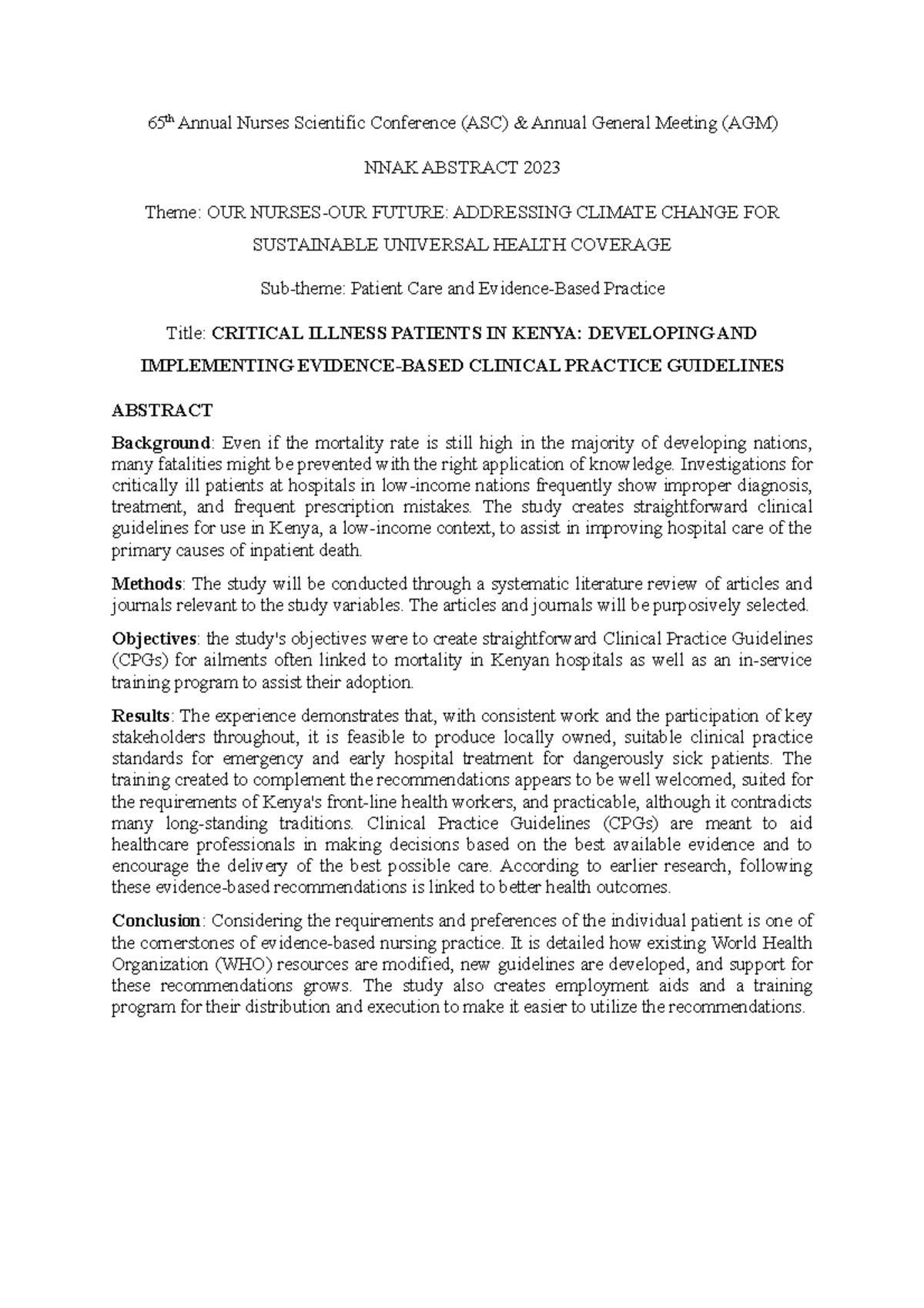 Annual Nurses Scientific Conference Abstract - 65 th Annual Nurses ...