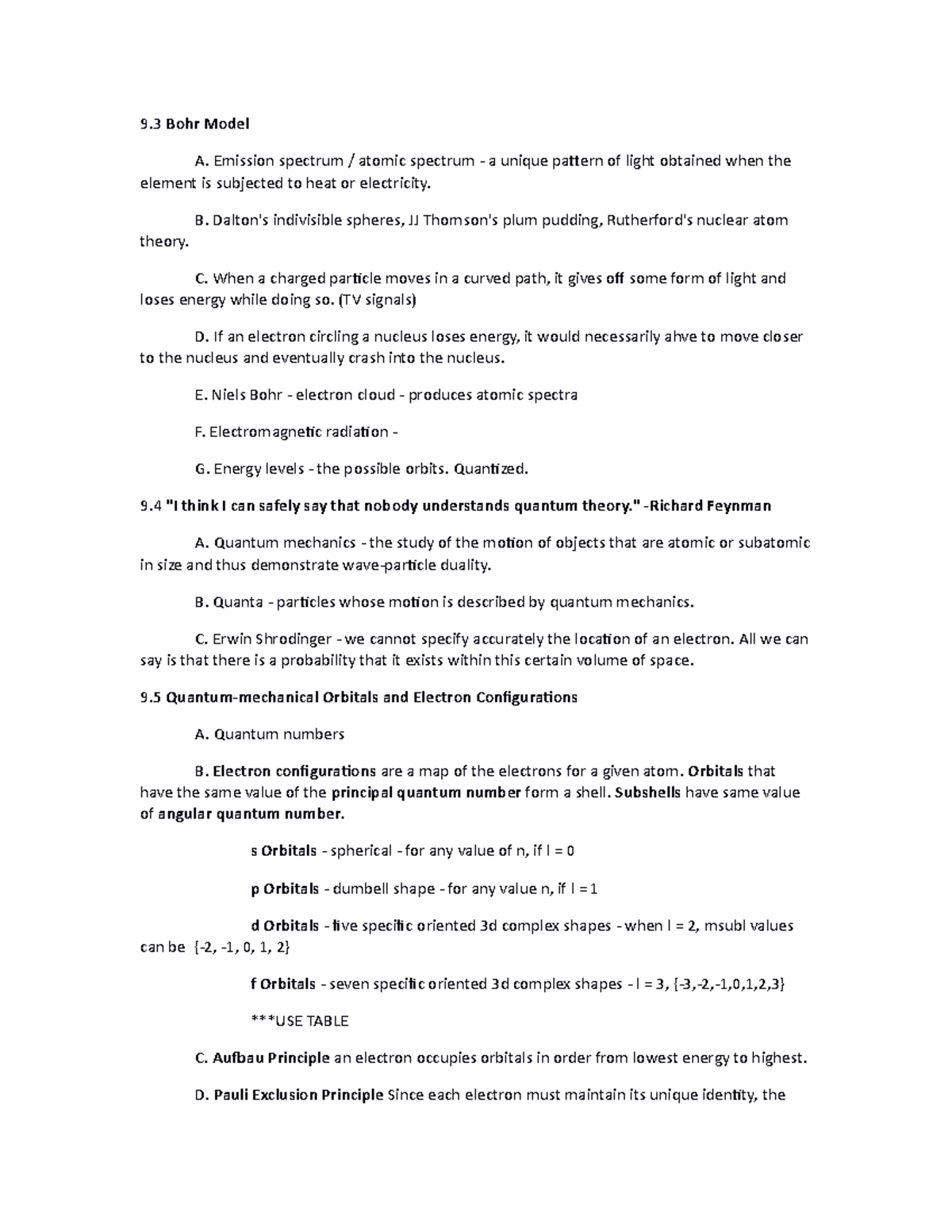 Chem notes - orbitals & electron configuration - 9 Bohr Model A ...