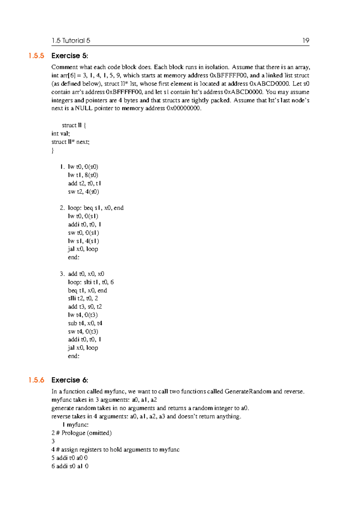 Tutorial 5 Part 2 - 1 Tutorial 5 19 1.5 Exercise 5: Comment what each ...