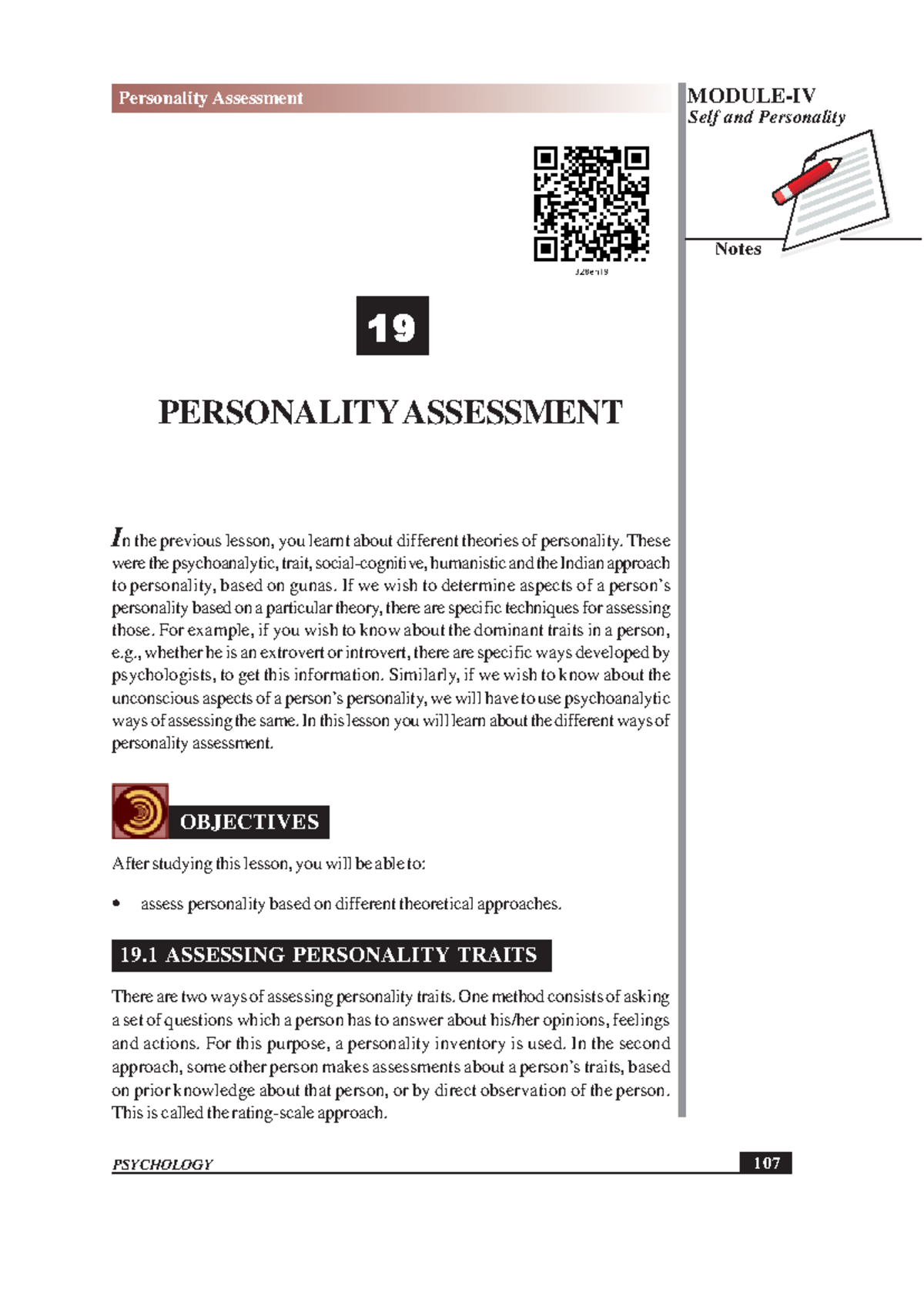 328EL19 - Personality Assessment Notes MODULE-IV Self and Personality ...
