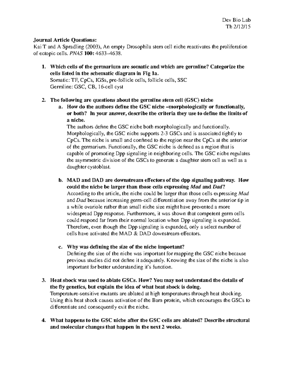 Lab 3 Journal Questions - Dev Bio Lab Th 2/12/15 Journal Article ...