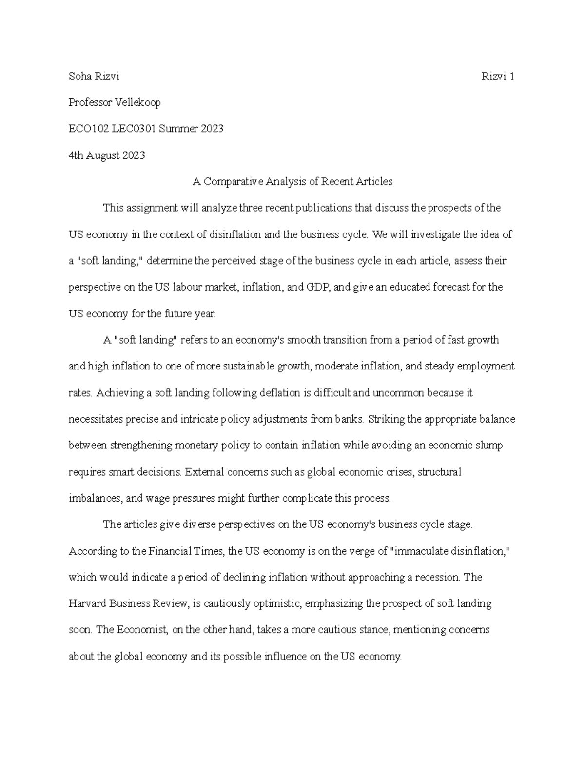 Assignment 2-2 - ebvefve - Soha Rizvi Rizvi 1 Professor Vellekoop ...