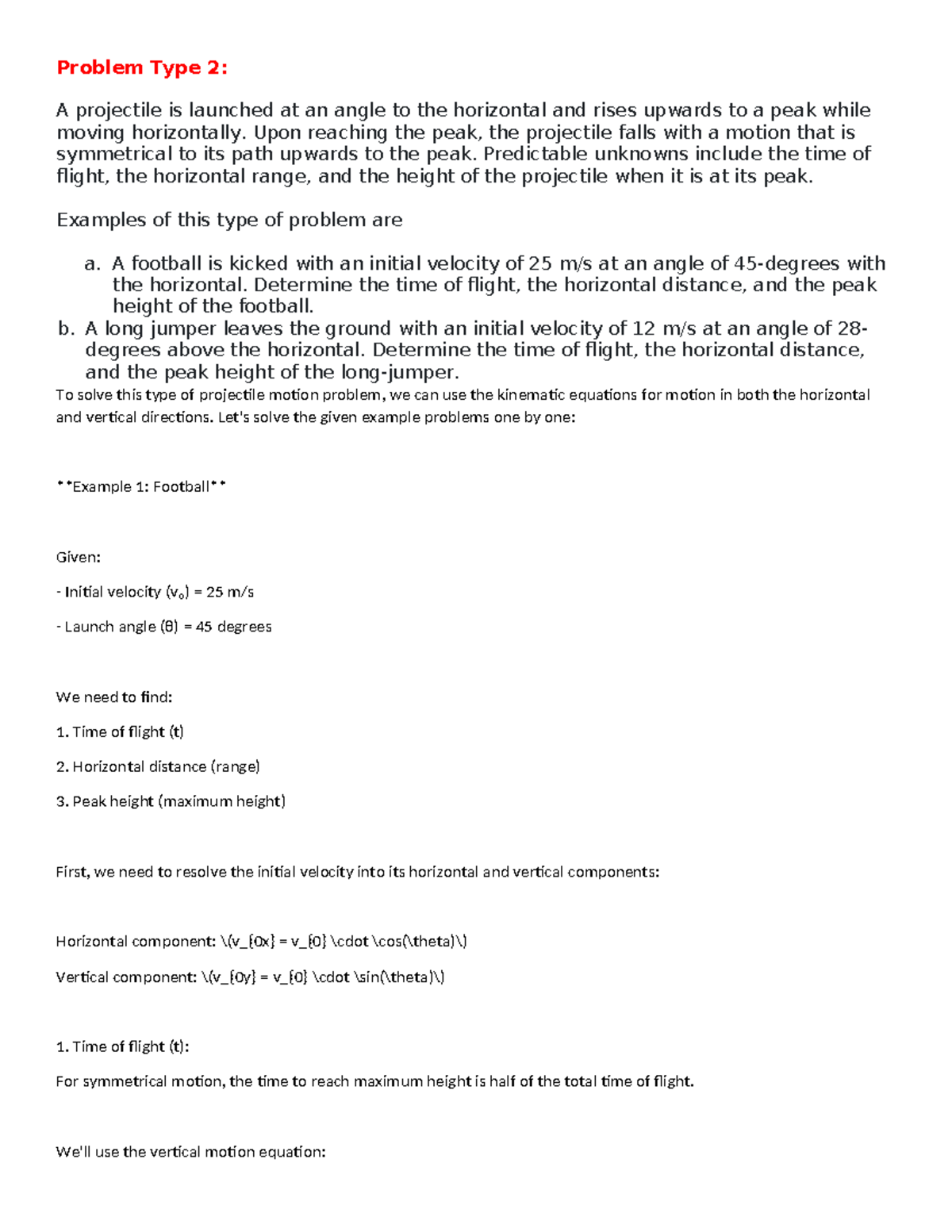 Projectile 2 - Problem Type 2: A projectile is launched at an angle to ...