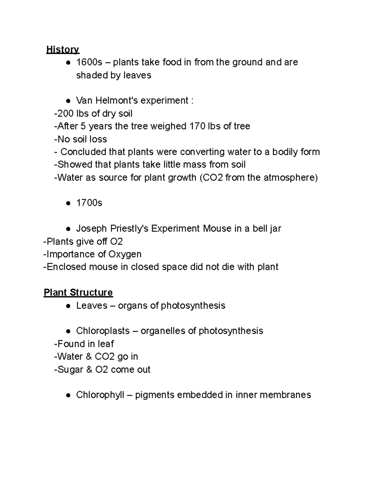 Photosynthesis Lecture Notes - Google Docs - History 1600s – plants ...