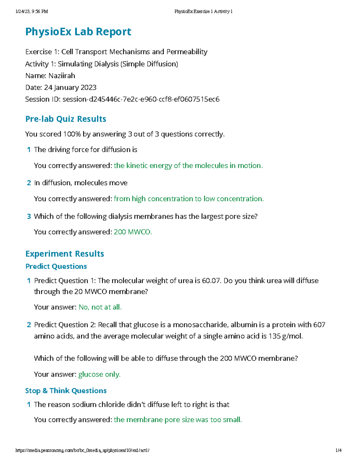 Physio Ex Exercise 9 Activity 1 - PhysioEx Lab Report Exercise 1: Cell ...