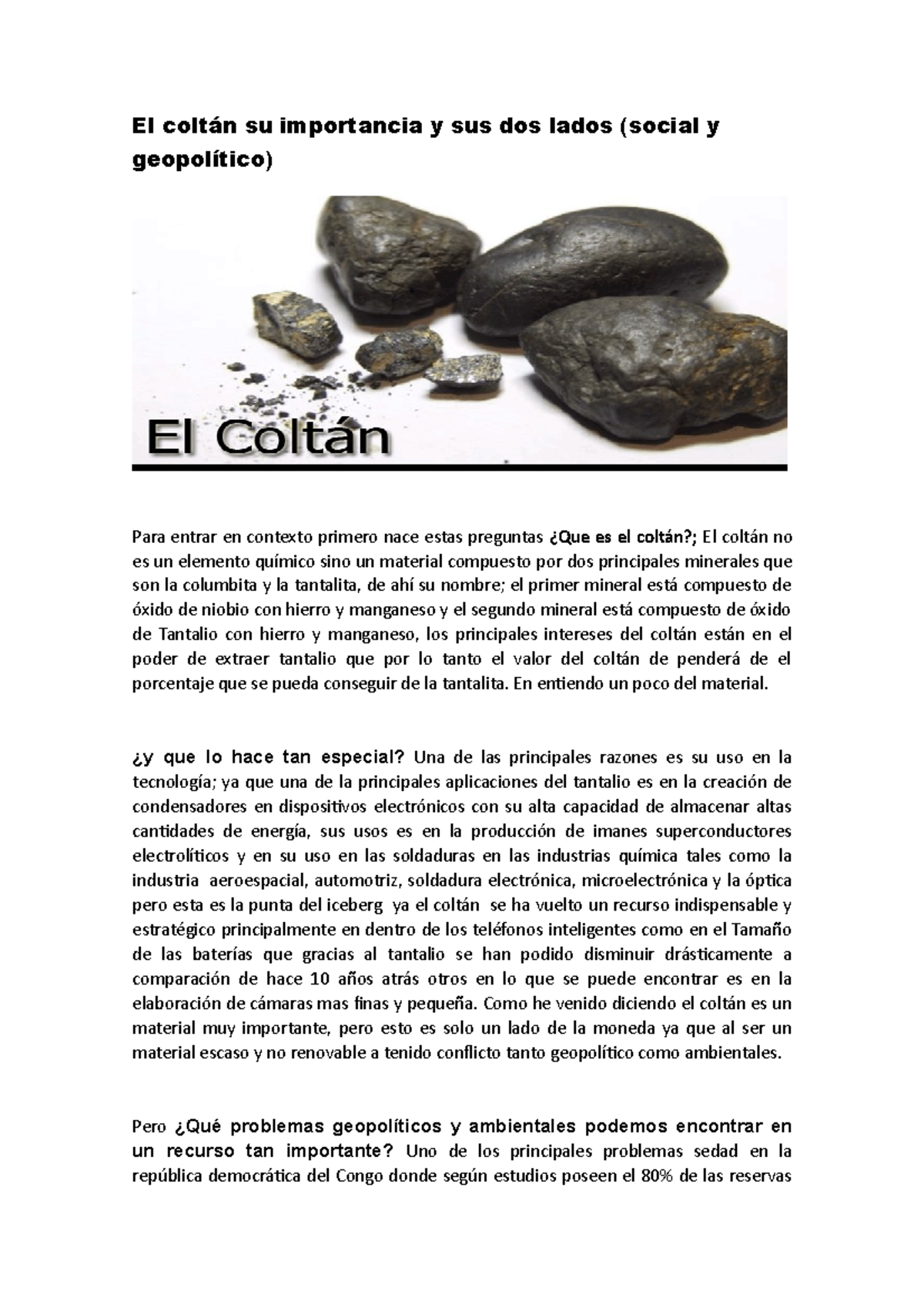 El coltan - Quimica - UNDAV - Studocu