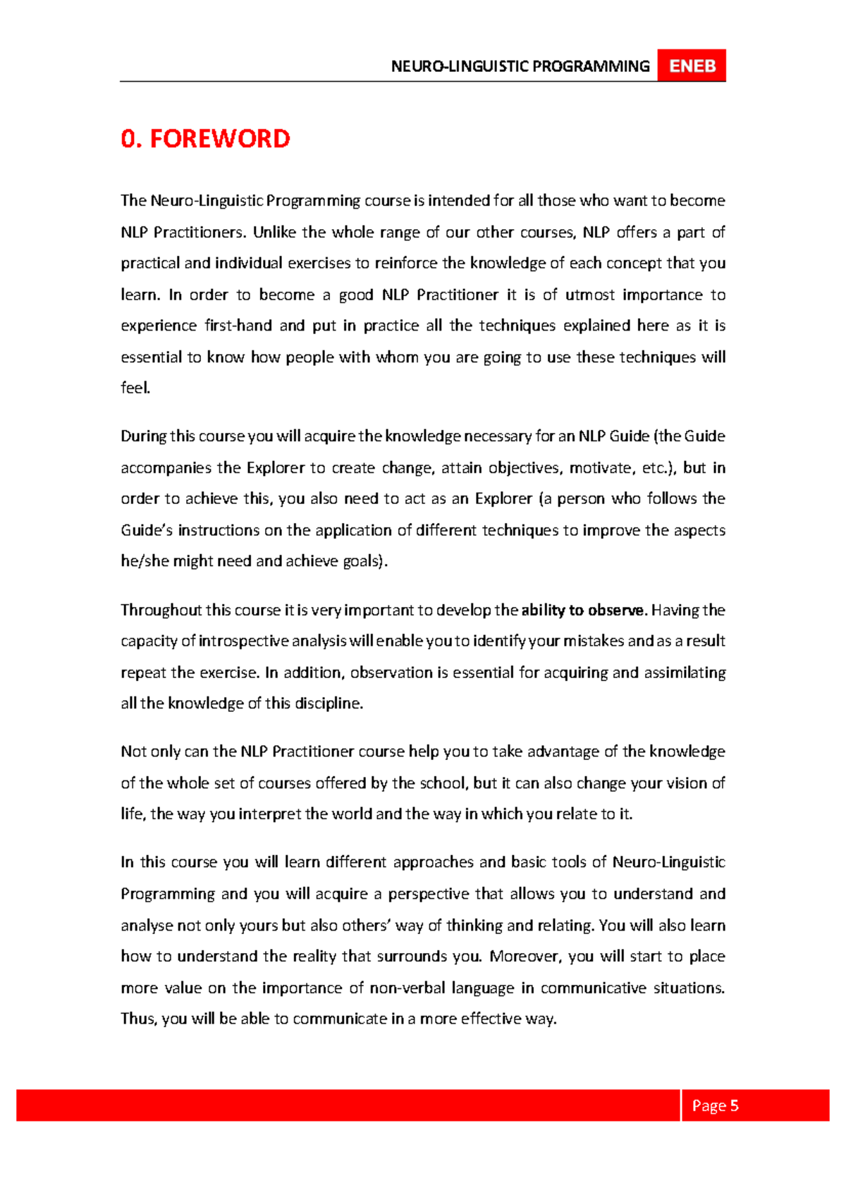 Nlp Lecture Notes 1 Neuro Linguistic Programming Page 5 0 Foreword