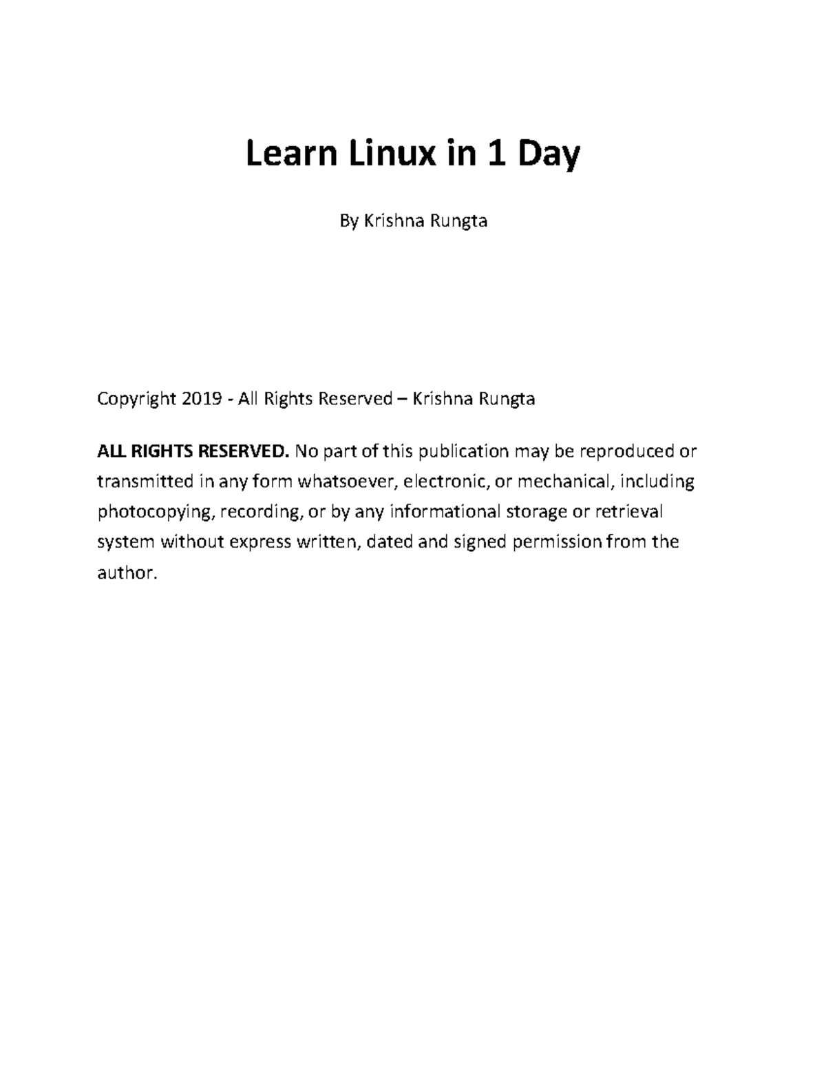 Linux Preview Learn Linux In 1 Day By Krishna Rungta Copyright 2019 All Rights Reserved