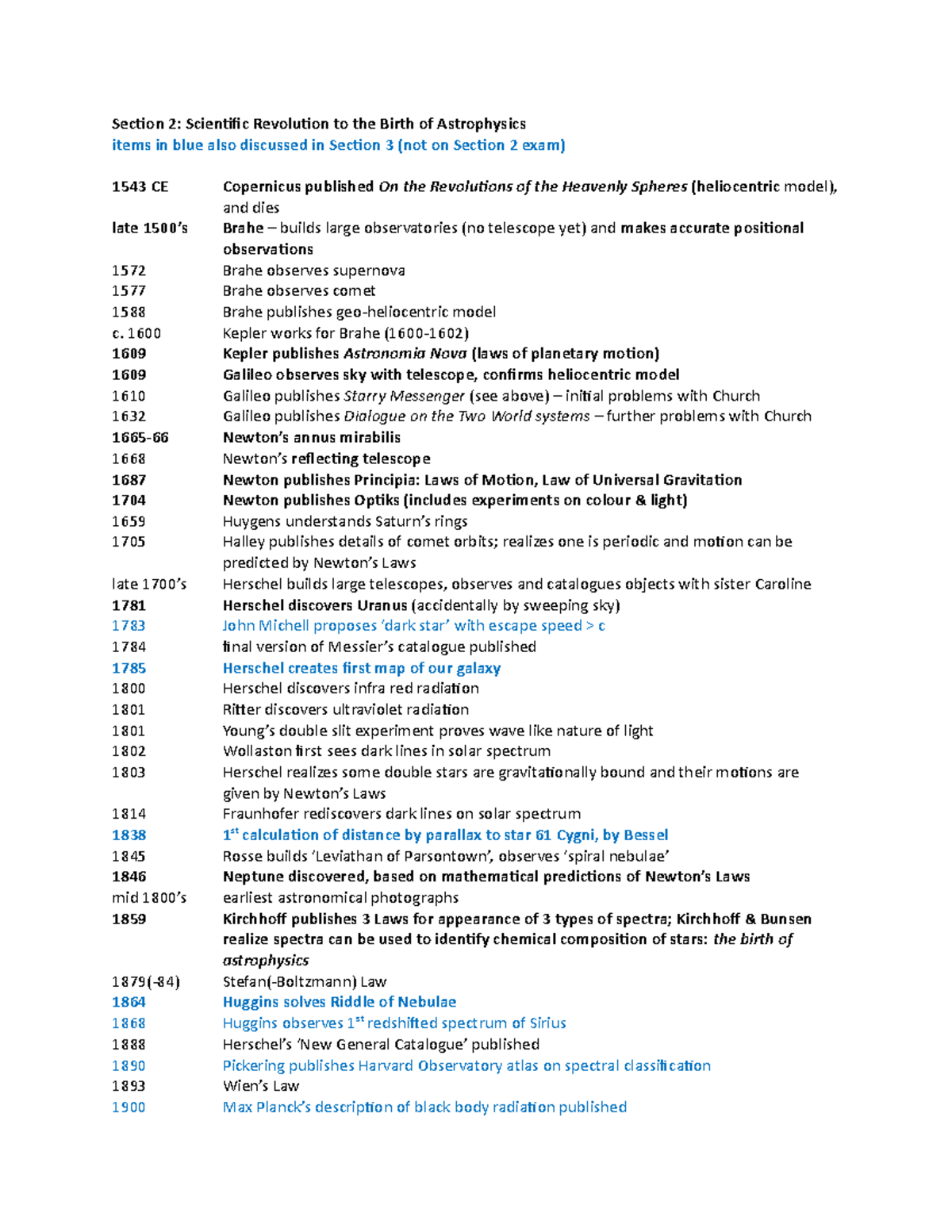 Timeline History Of Astronomy Section 2 FW1819 - Section 2: Scientific ...