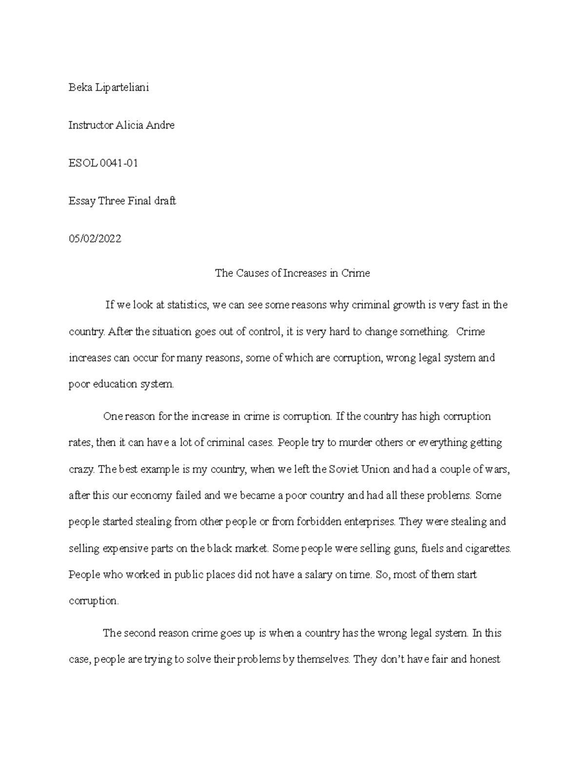 Essay Three final for portfolio - Beka Liparteliani Instructor Alicia ...