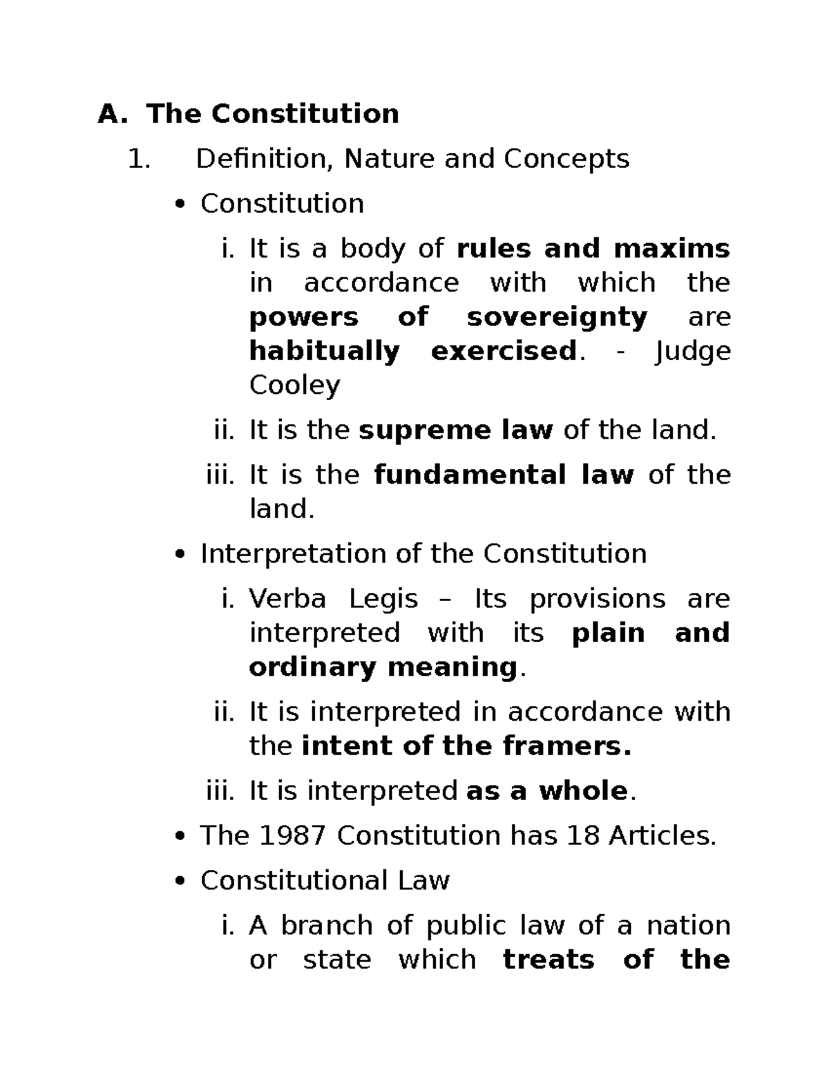 Midterms - Concepts of State - A. The Constitution Definition, Nature ...