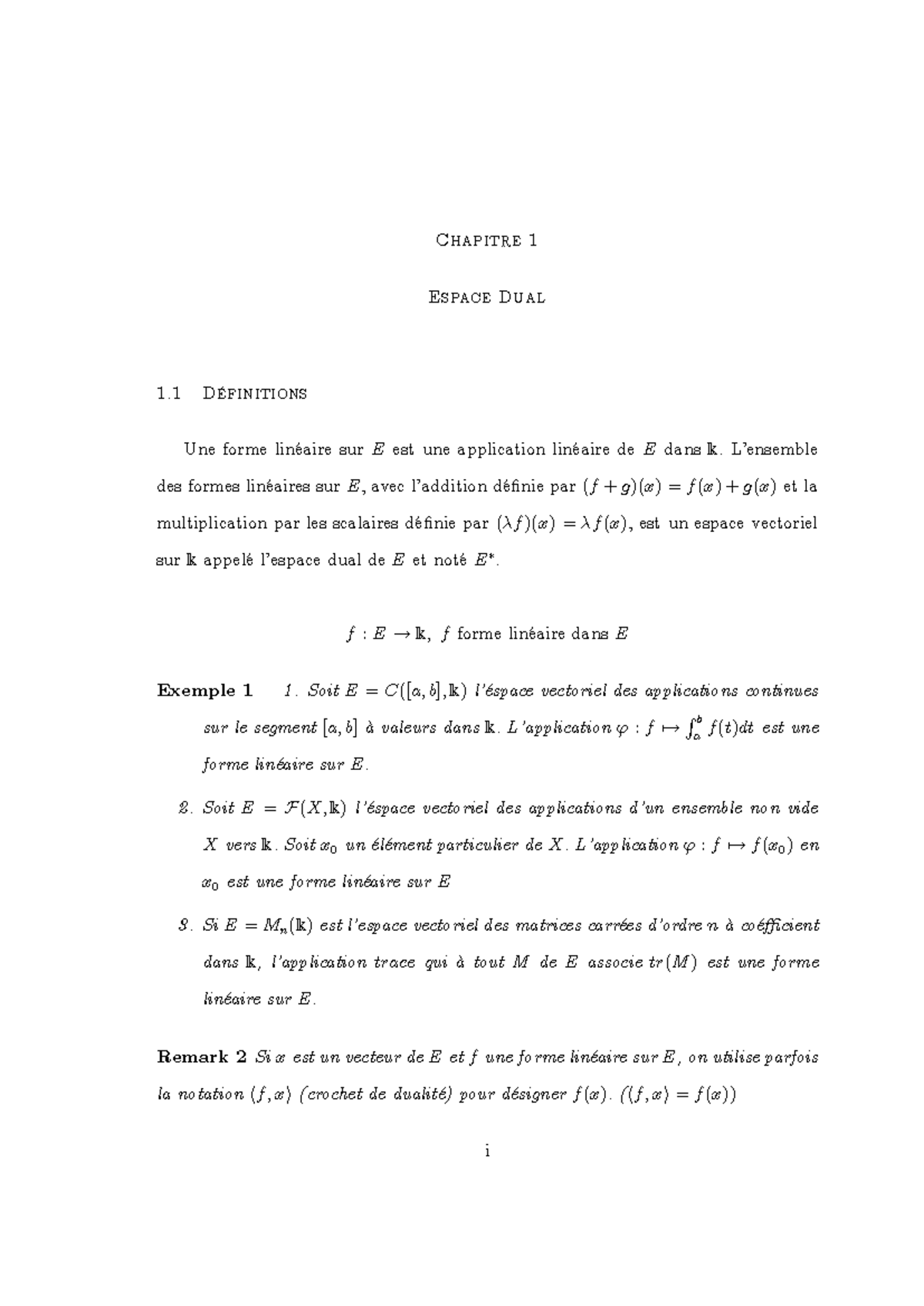Dual - EXERCICE - Chapitre 1 Espace Dual 1 DÈfinitions Une forme ...