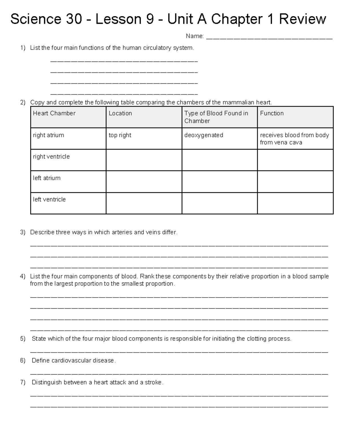 Chapter 1 Review Questions - Science 30 - Lesson 9 - Unit A Chapter 1 ...