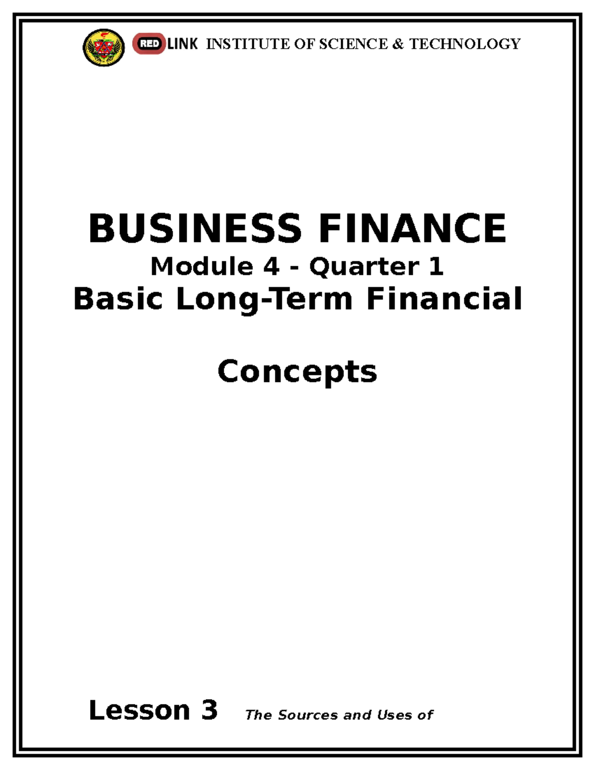 BF-Module 3Q4 - Module - BUSINESS FINANCE Module 4 - Quarter 1 Basic Long-Term Financial ...