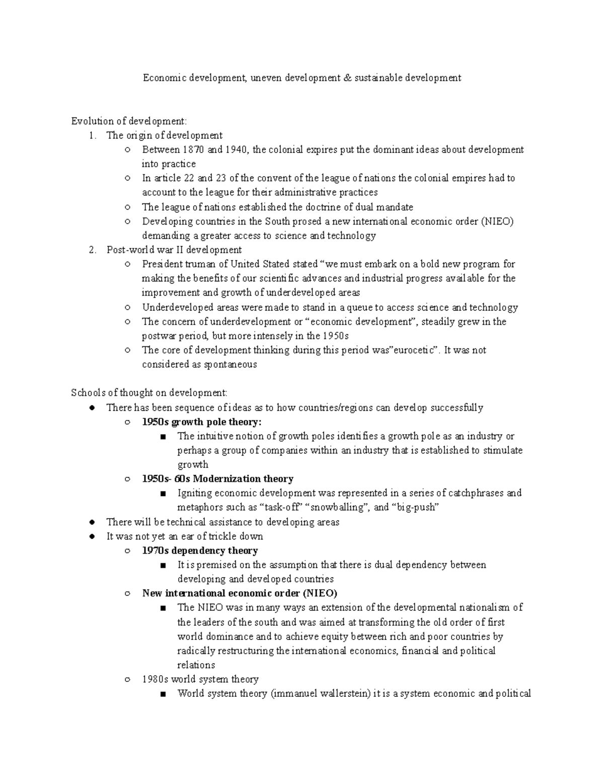 Geo 811 Lecture 2 Notes Economic Development Uneven Development And Sustainable Development 9074