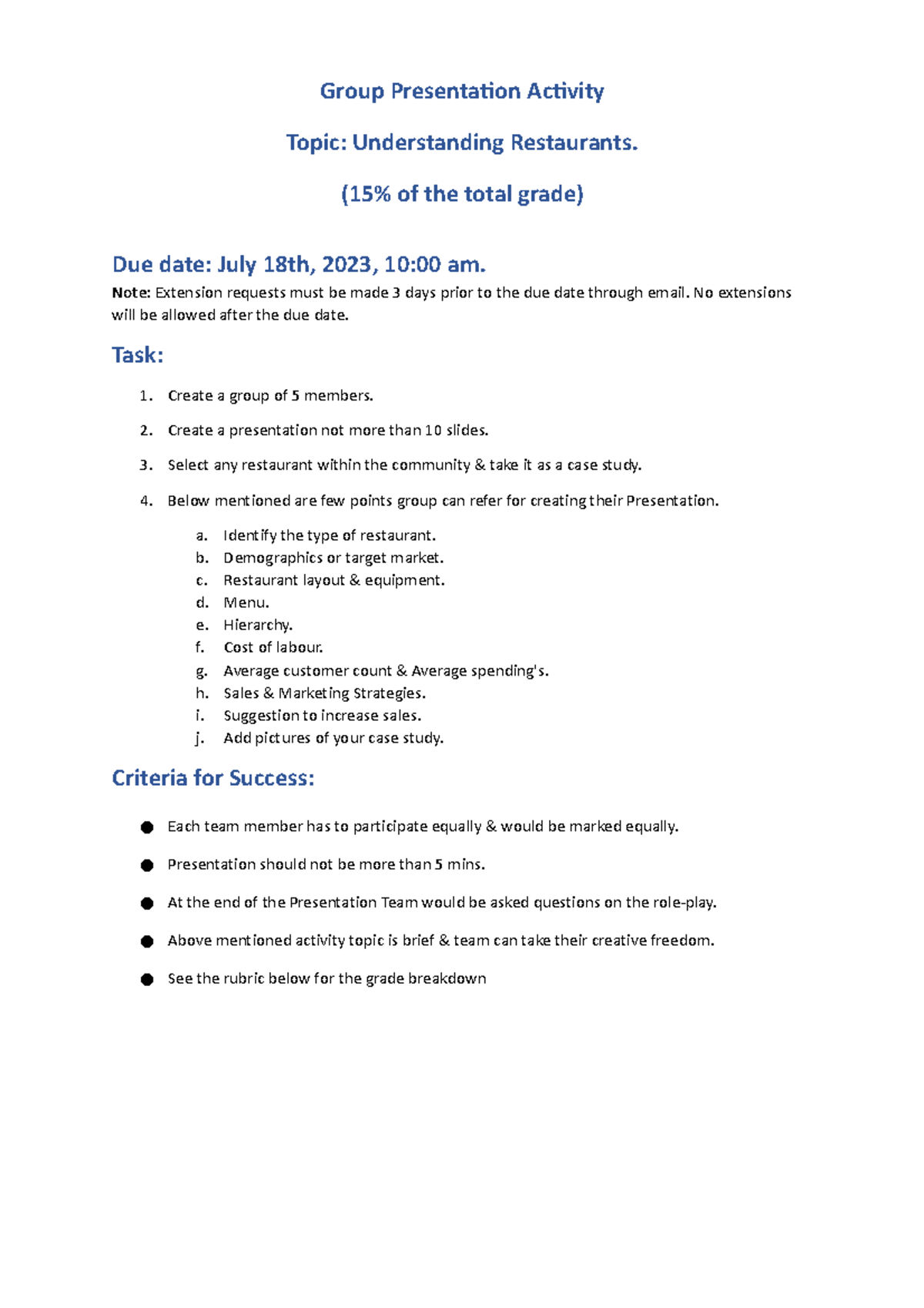 Restaurants Project - Group Presentation Activity Topic: Understanding ...