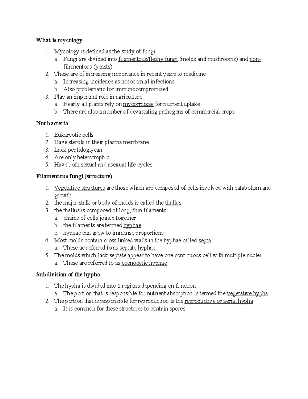 Chapter 11 - Lecture notes 11 - What is mycology 1. Mycology is defined ...