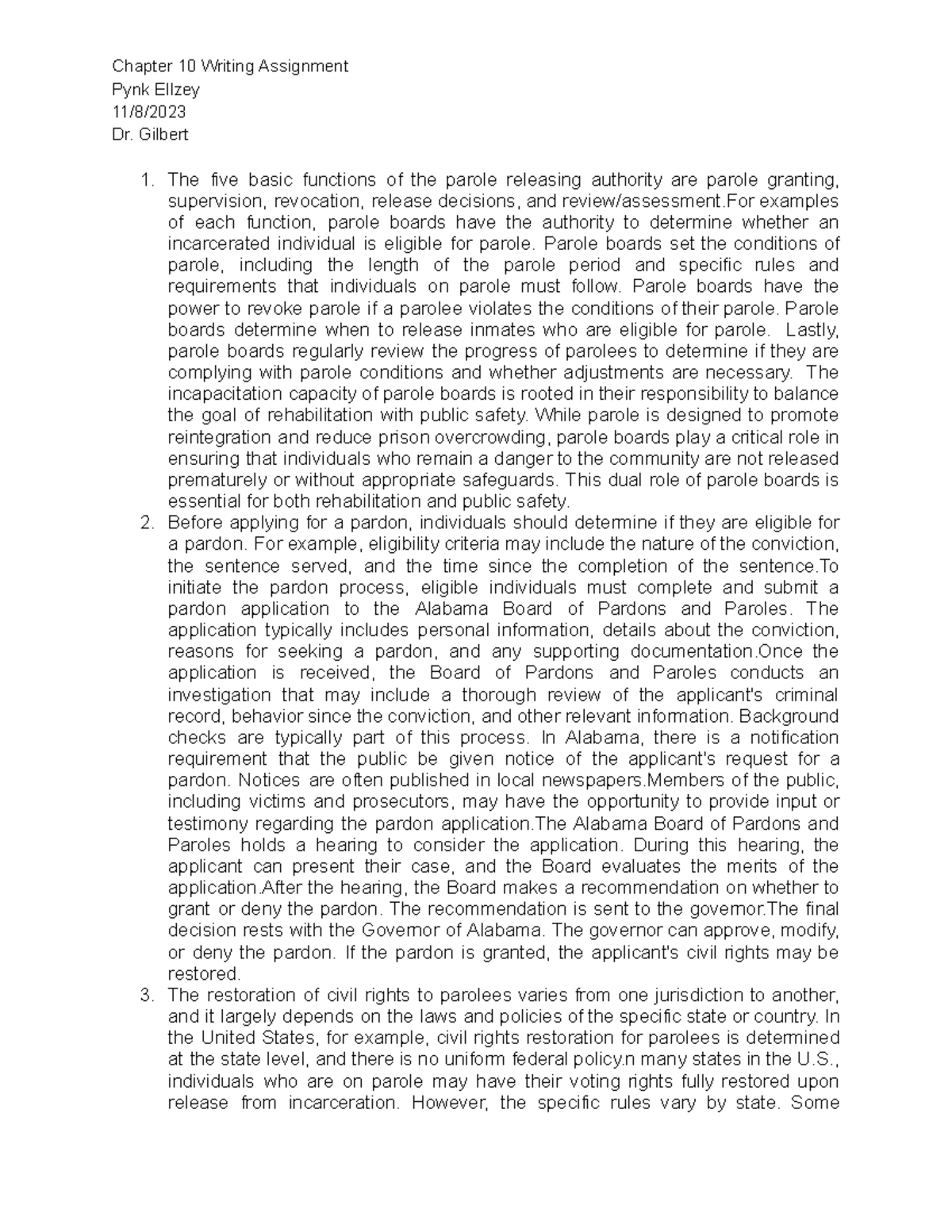 Chapter 10 Corr - paper - Chapter 10 Writing Assignment Pynk Ellzey 11/8/ Dr. Gilbert 1. The ...