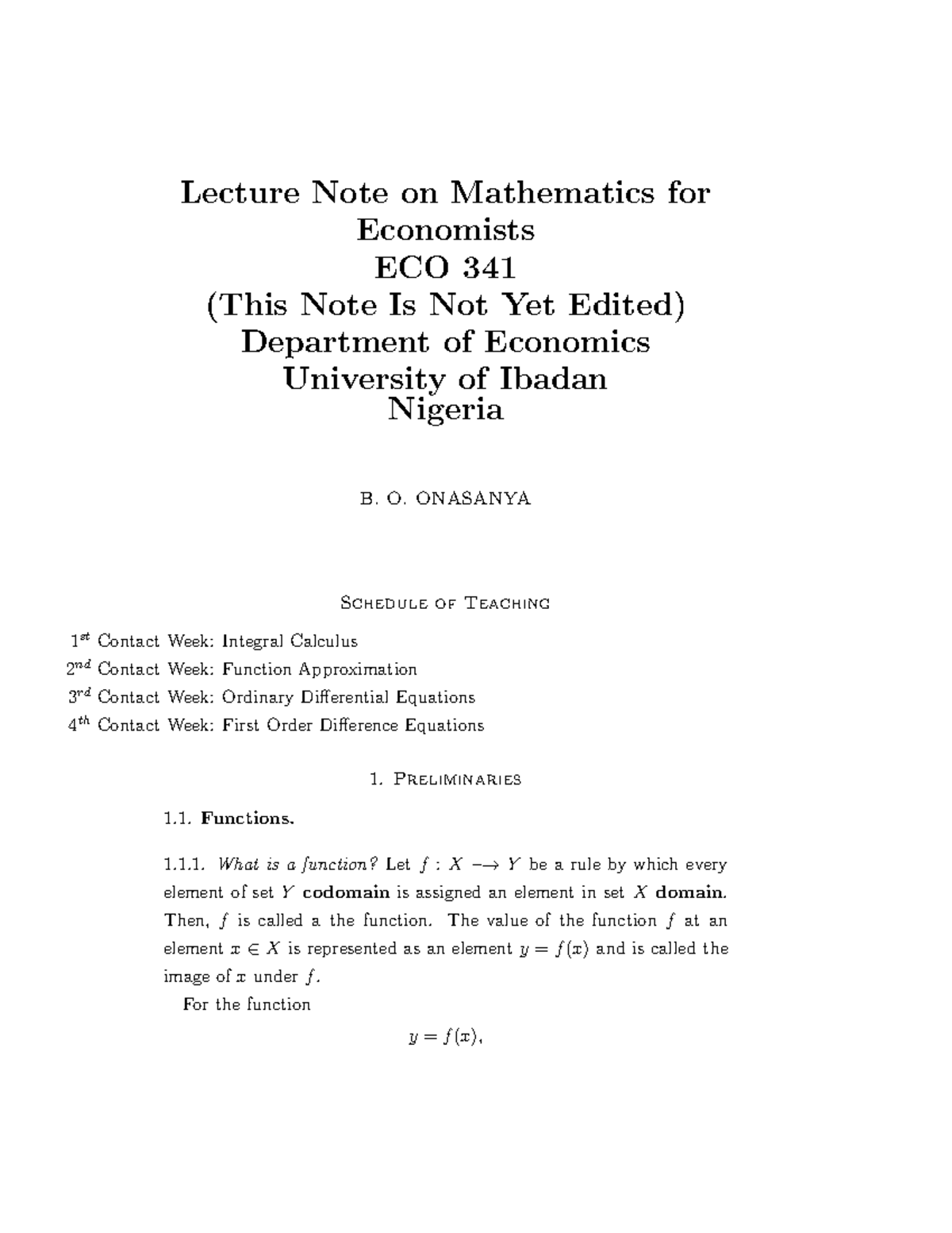 ECO 341 - Lecture Note on Mathematics for Economists ECO 341 (This Note Is Not Yet Edited) - Studocu