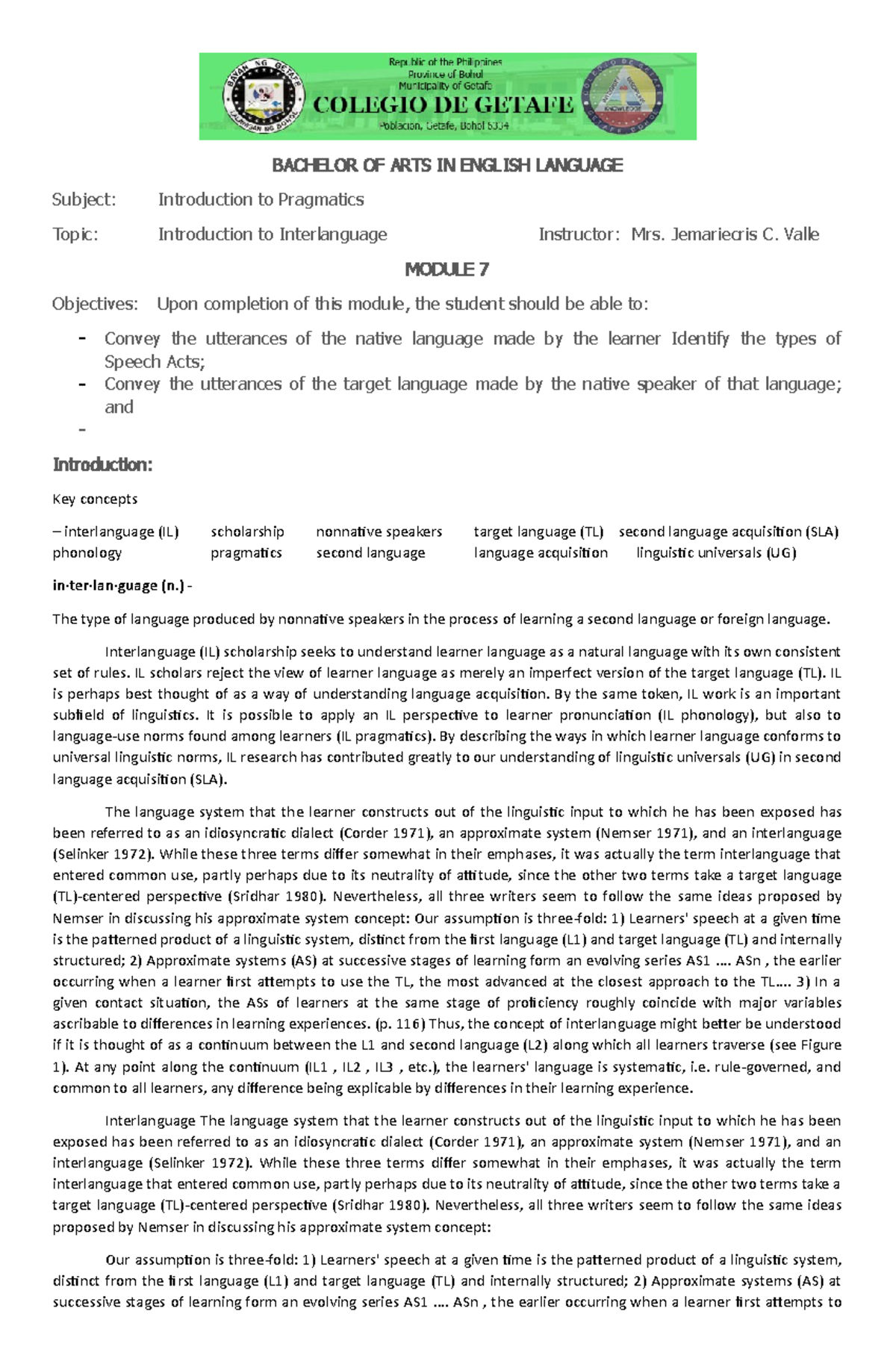 Module 7 mod - asdf - BACHELOR OF ARTS IN ENGLISH LANGUAGE Subject ...