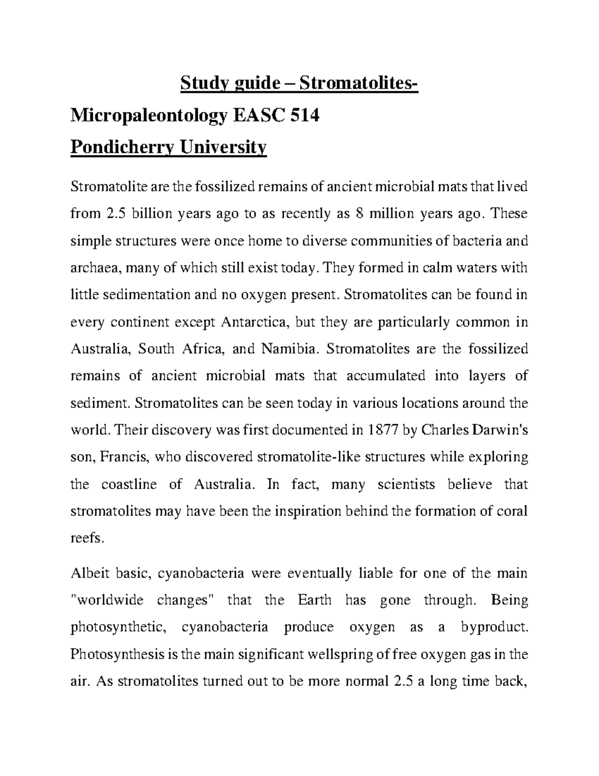 Study guie stromatolites micropaleontology - Study guide ...