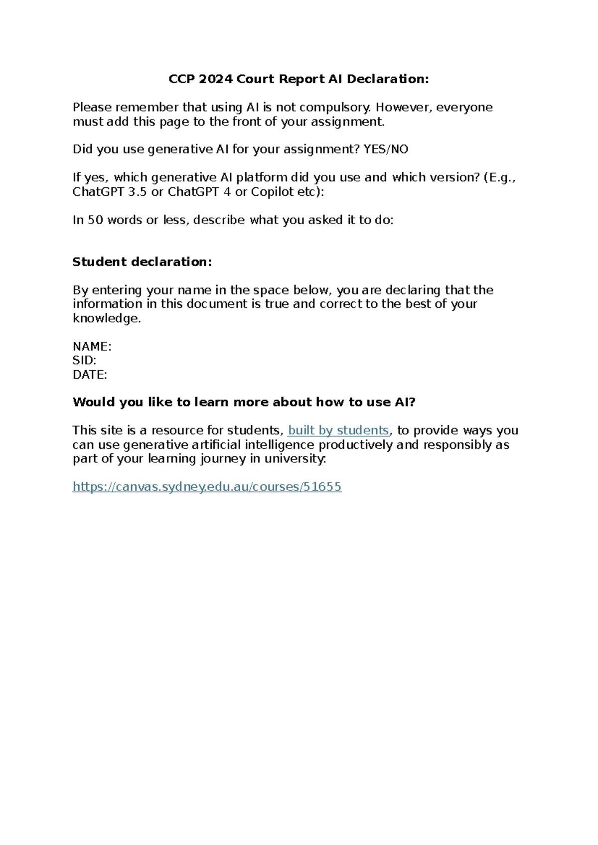 AI Declaration - form - CCP 2024 Court Report AI Declaration: Please ...