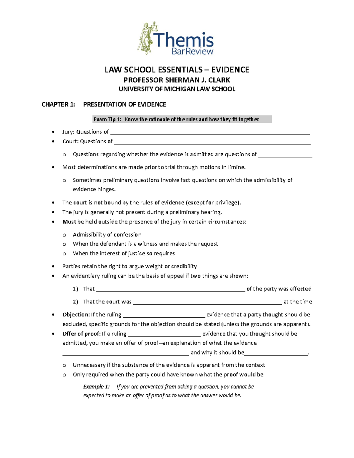 LSE - Outline - LAW SCHOOL ESSENTIALS – EVIDENCE PROFESSOR SHERMAN J ...