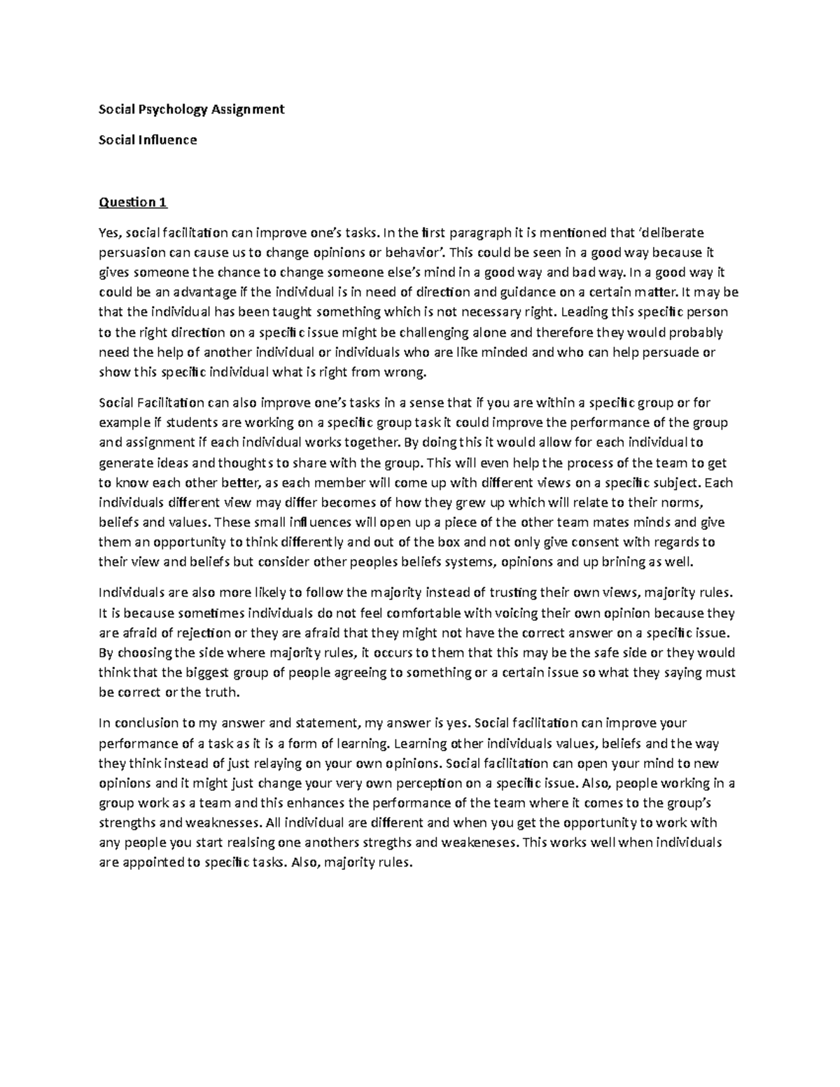 Psychology - Social Influence assignement ed - Social Psychology ...