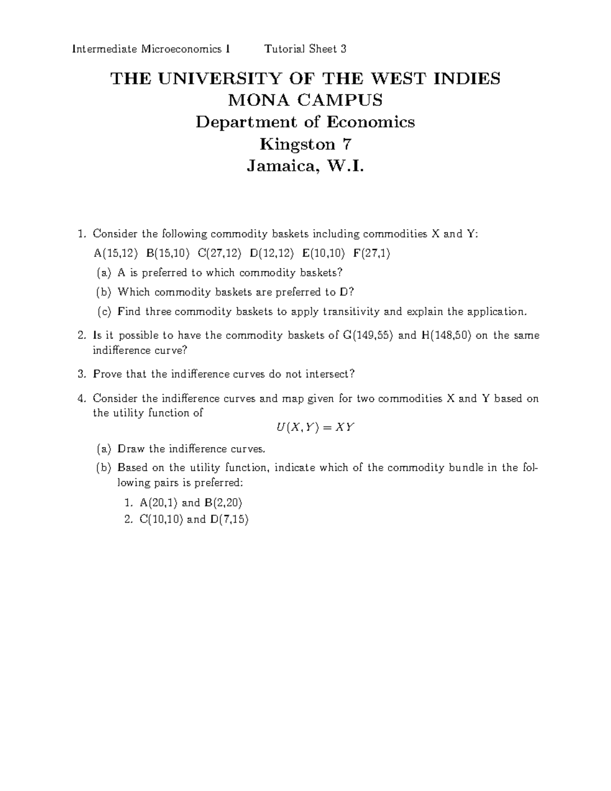 ECON2000 tutorial 3 - Econ - Intermediate Microeconomics I Tutorial Sheet 3 THE UNIVERSITY OF ...