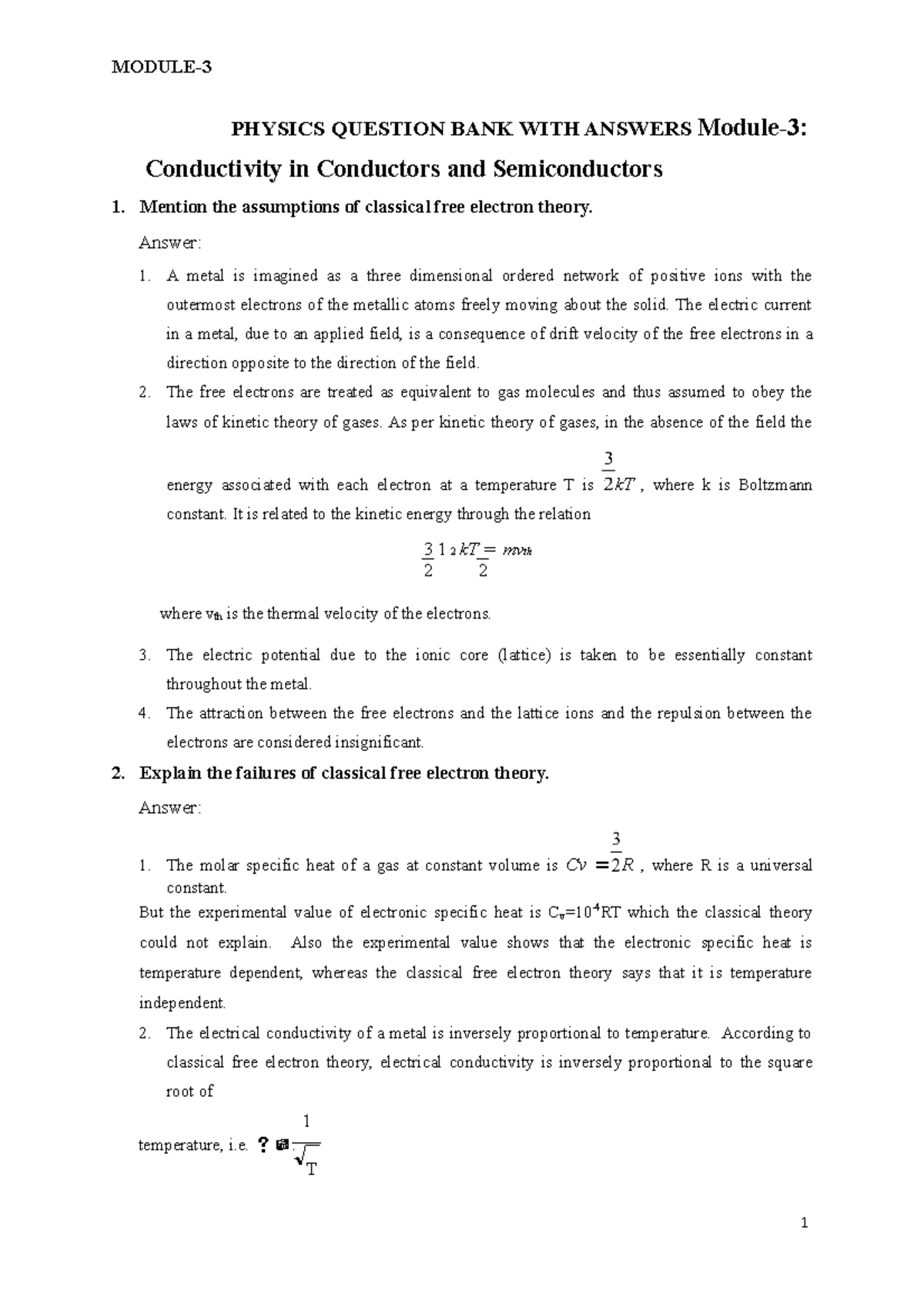 Unit 4 QA Conductivity in Conductors and Semiconductors - PHYSICS ...