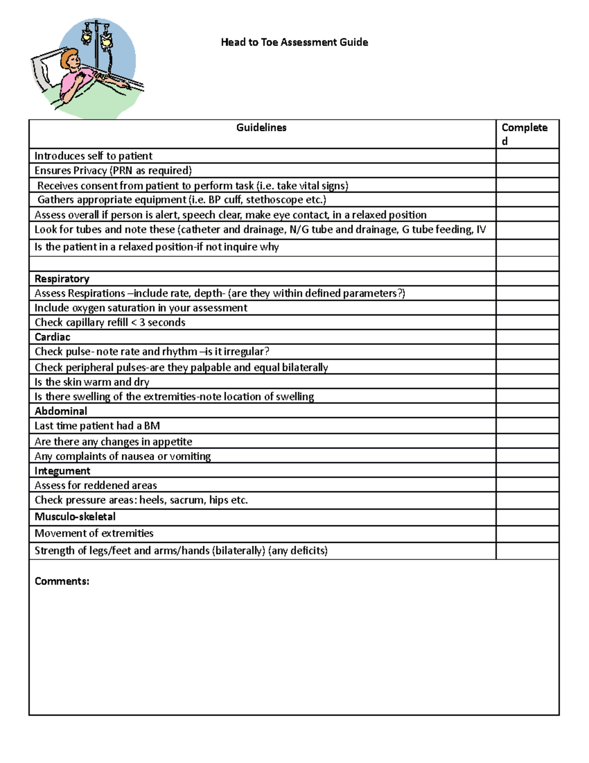 Head to Toe Assessment Guide - Head to Toe Assessment Guide Guidelines ...