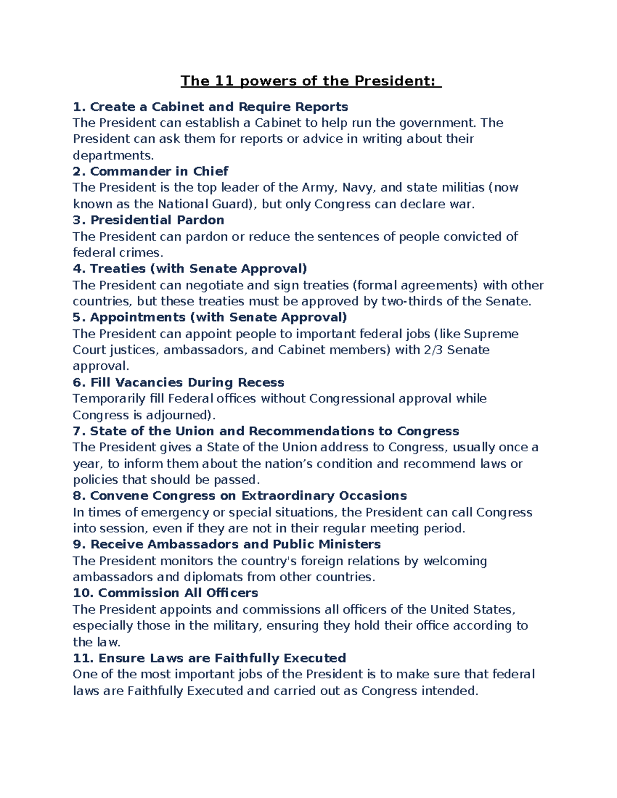The 11 powers of the President - The 11 powers of the President: 1 ...