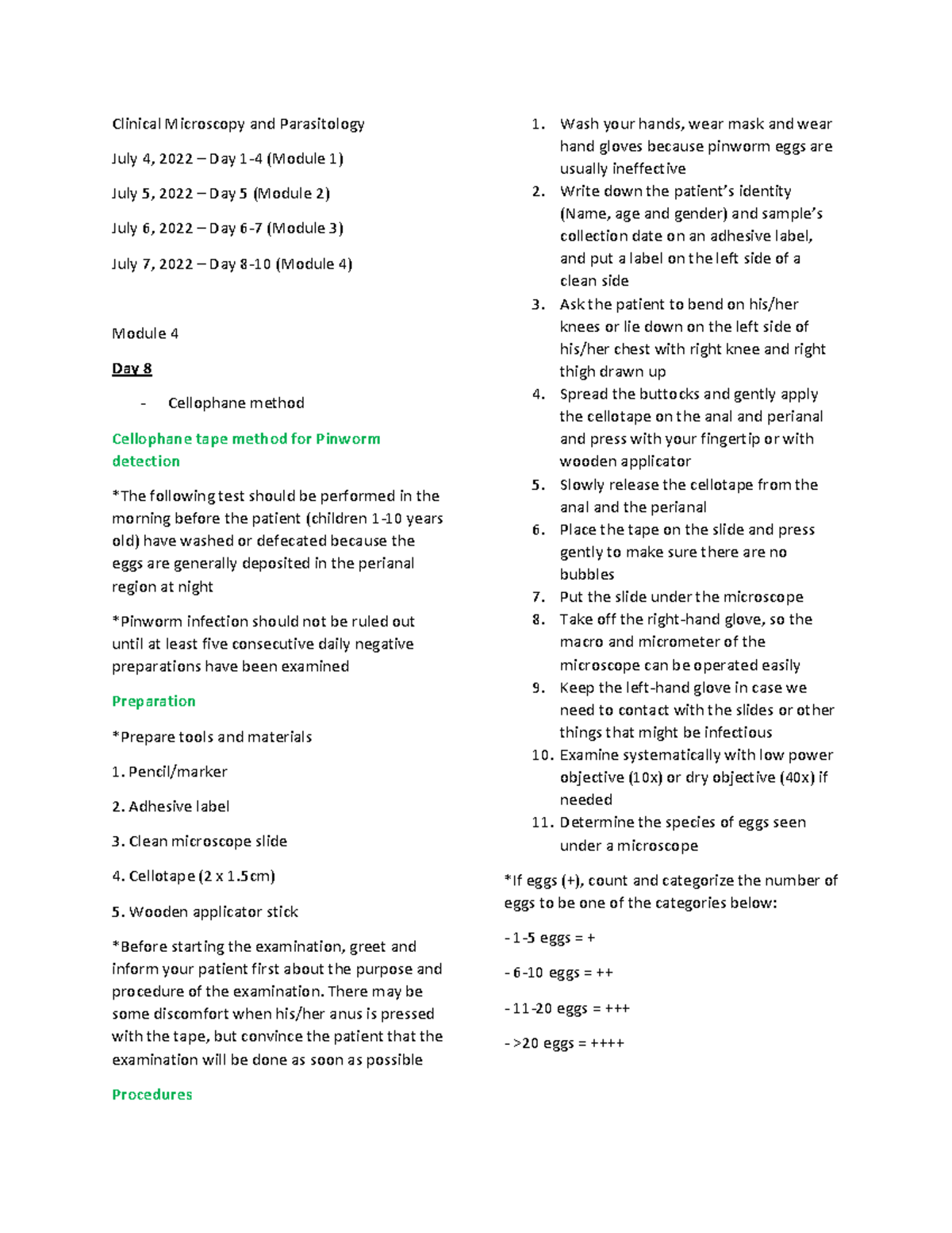 Clinical Microscopy and Parasitology Module 4 (Day 8-10) - Clinical ...
