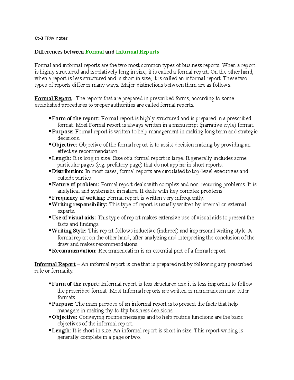 Technical Report Writing - Ct-3 TRW notes ####### Differences between ...