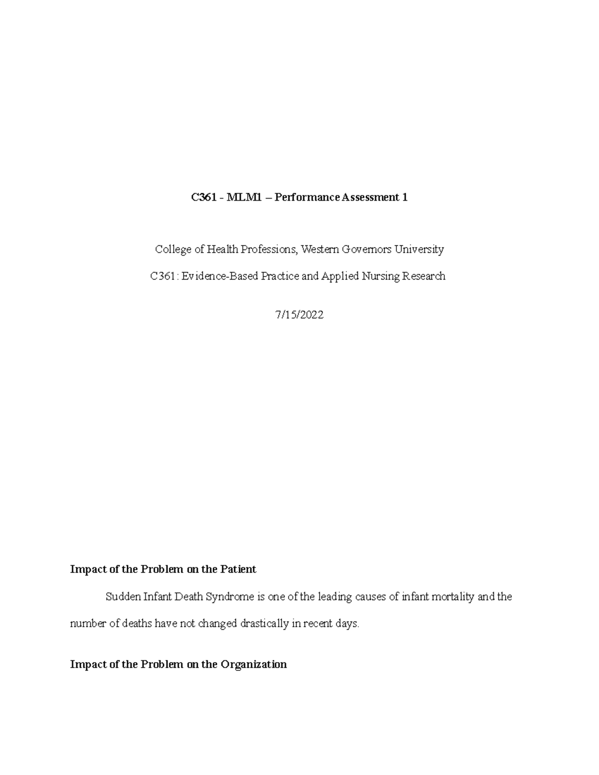 C361 MLM1 Performance Task 1 - C361 - MLM1 – Performance Assessment 1 ...