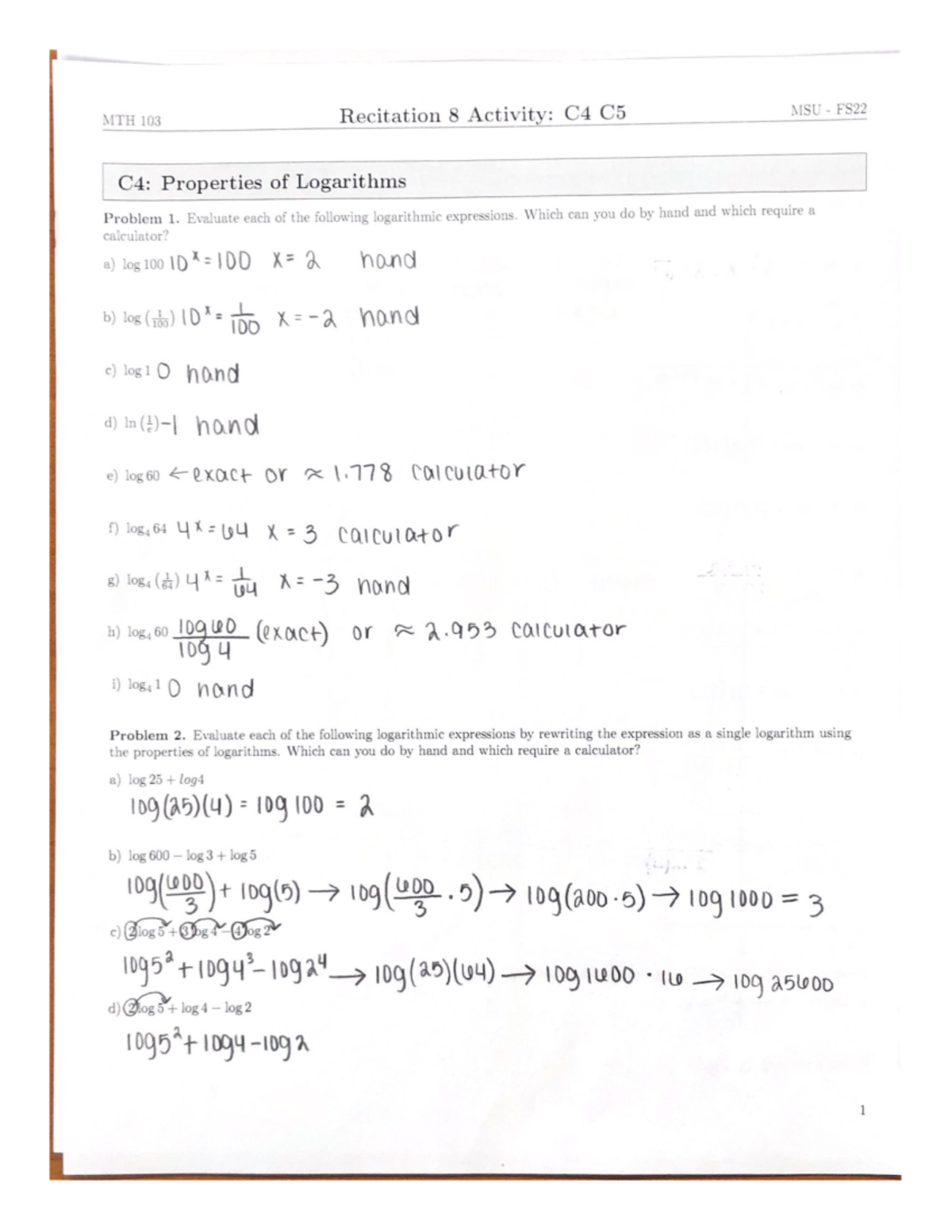 Recitation 8 - MTH 103 - Studocu