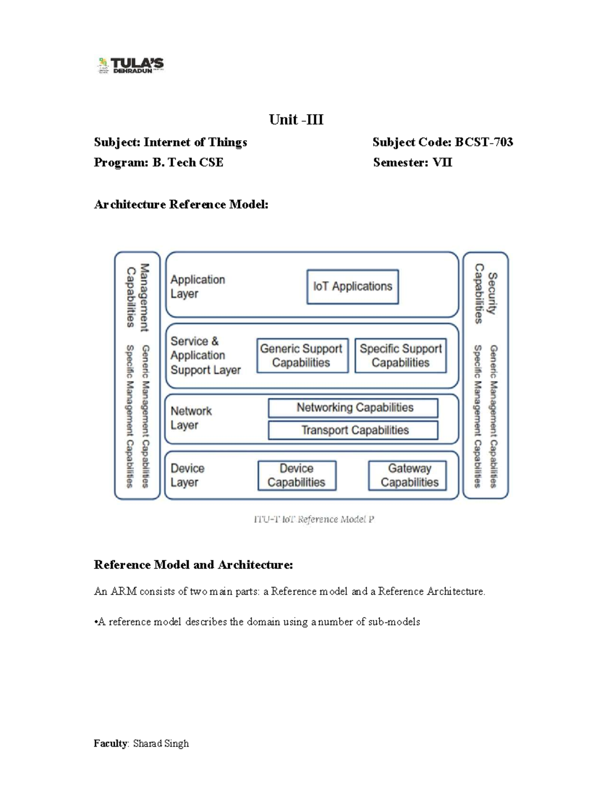 Unit 3 Internet of things - Unit -III Subject: Internet of Things Subject Code: BCST- Program: B ...