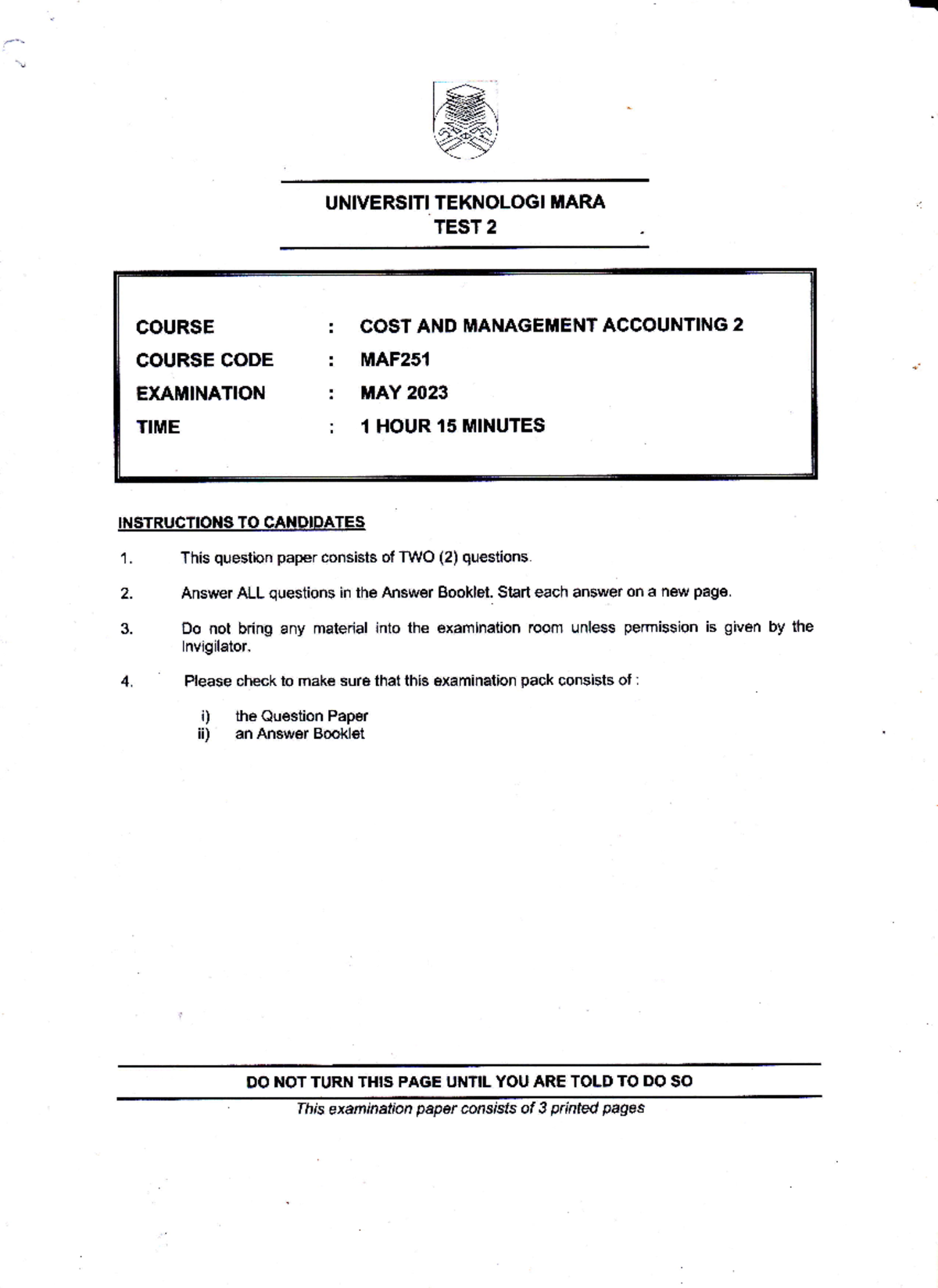Maf 23 may - answer - q ! UNIVERSITI TEKNOLOG! MARA TEST 2 INSTRUCTIONS ...